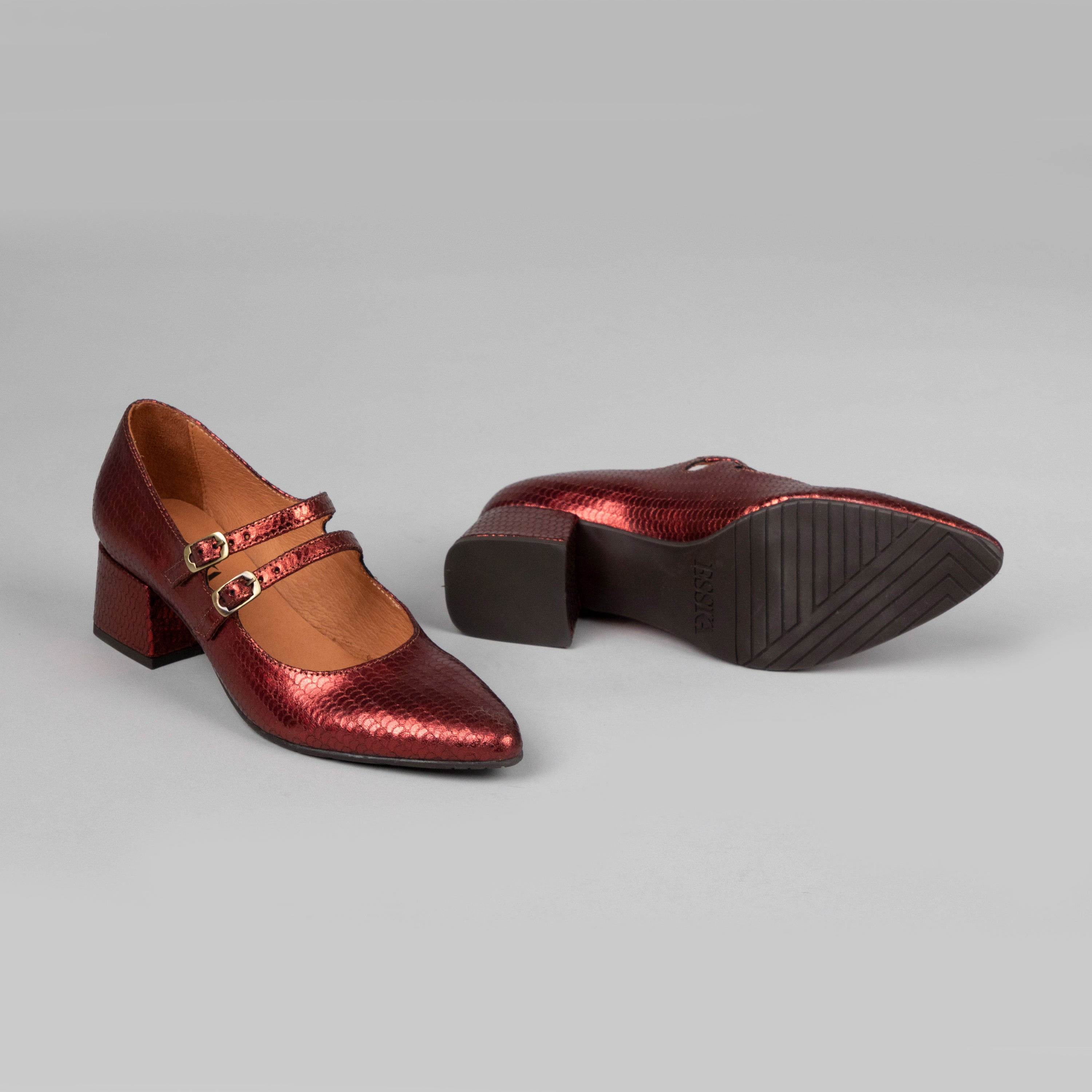 Laura Red Metallic Low Heel Shoe