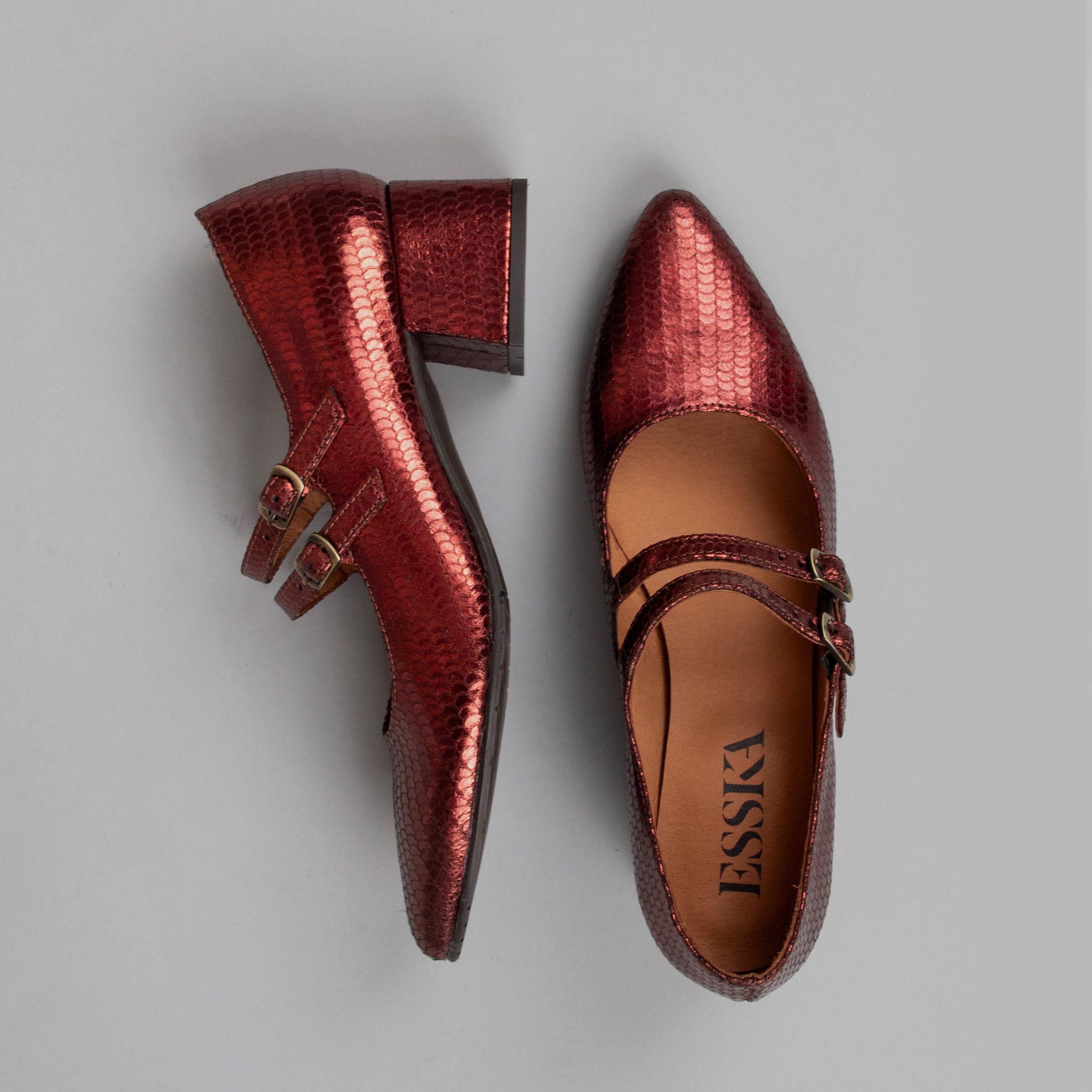 Laura Red Metallic Low Heel Shoe