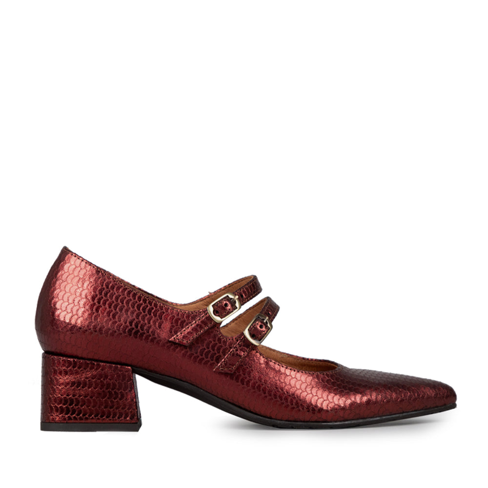 Laura Red Metallic Low Heel Shoe